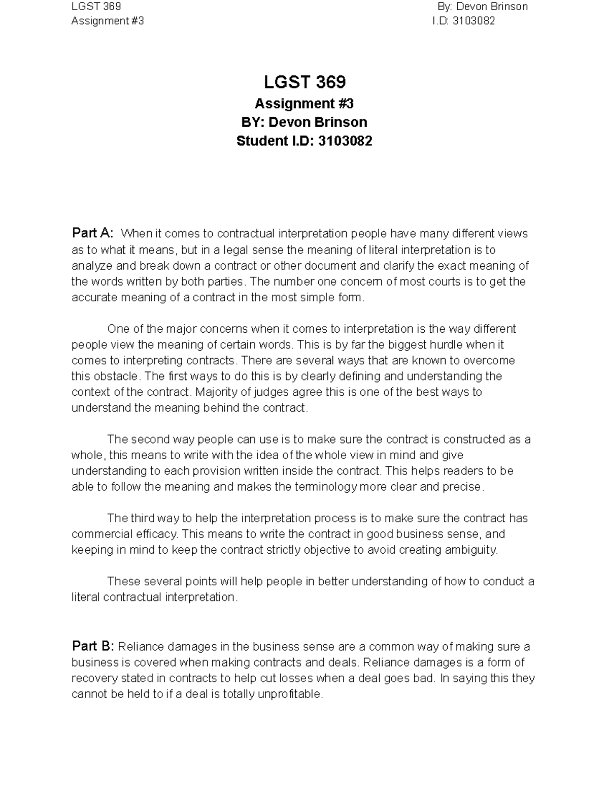 LGST 369 Assignment 3 - LGST 369 By: Devon Brinson Assignment #3 I ...