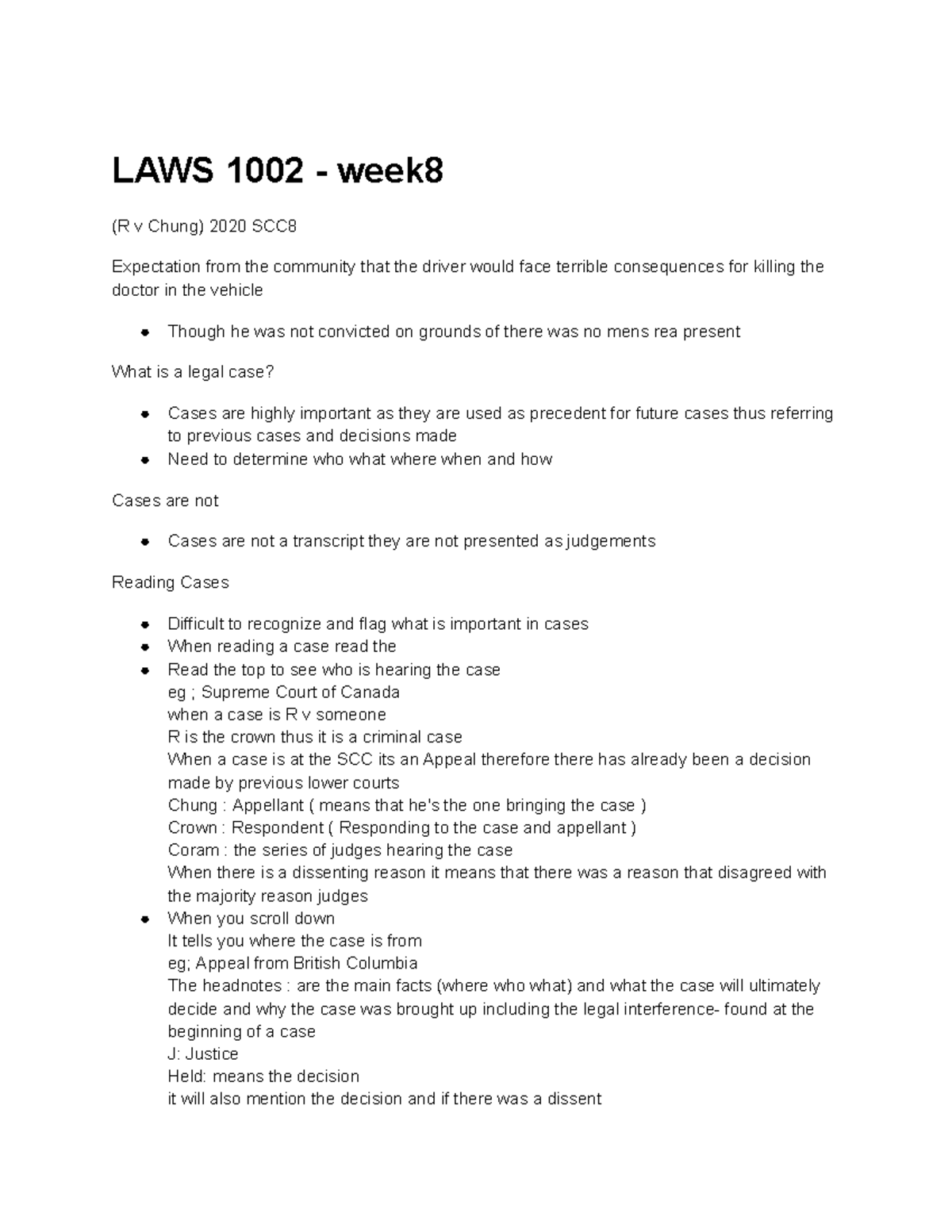 LAWS 1002 week8 - NOTES - LAWS 1002 - week (R v Chung) 2020 SCC ...