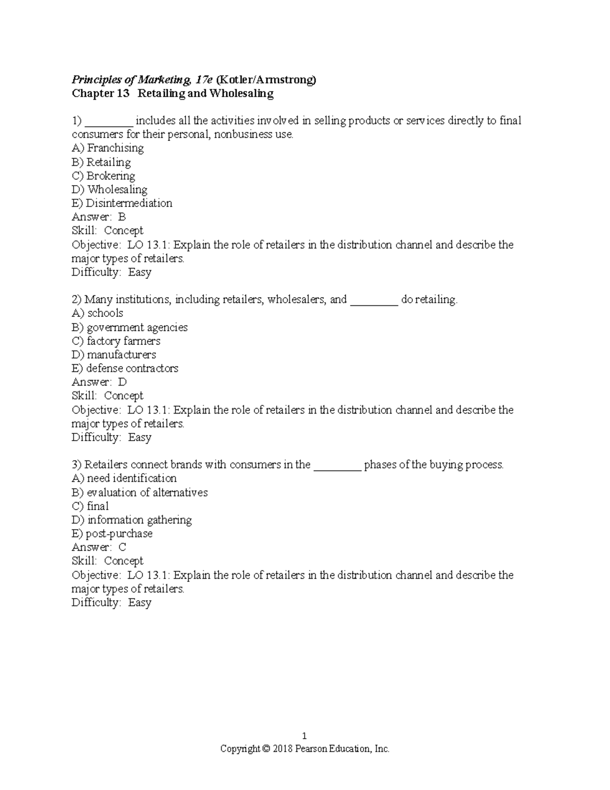 Chapter 13 Marketing Test Bank Principles Of Marketing 17e Kotler