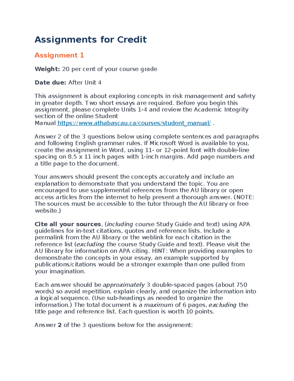 Assignments for Credit 1 - Assignments for Credit Assignment 1 Weight ...