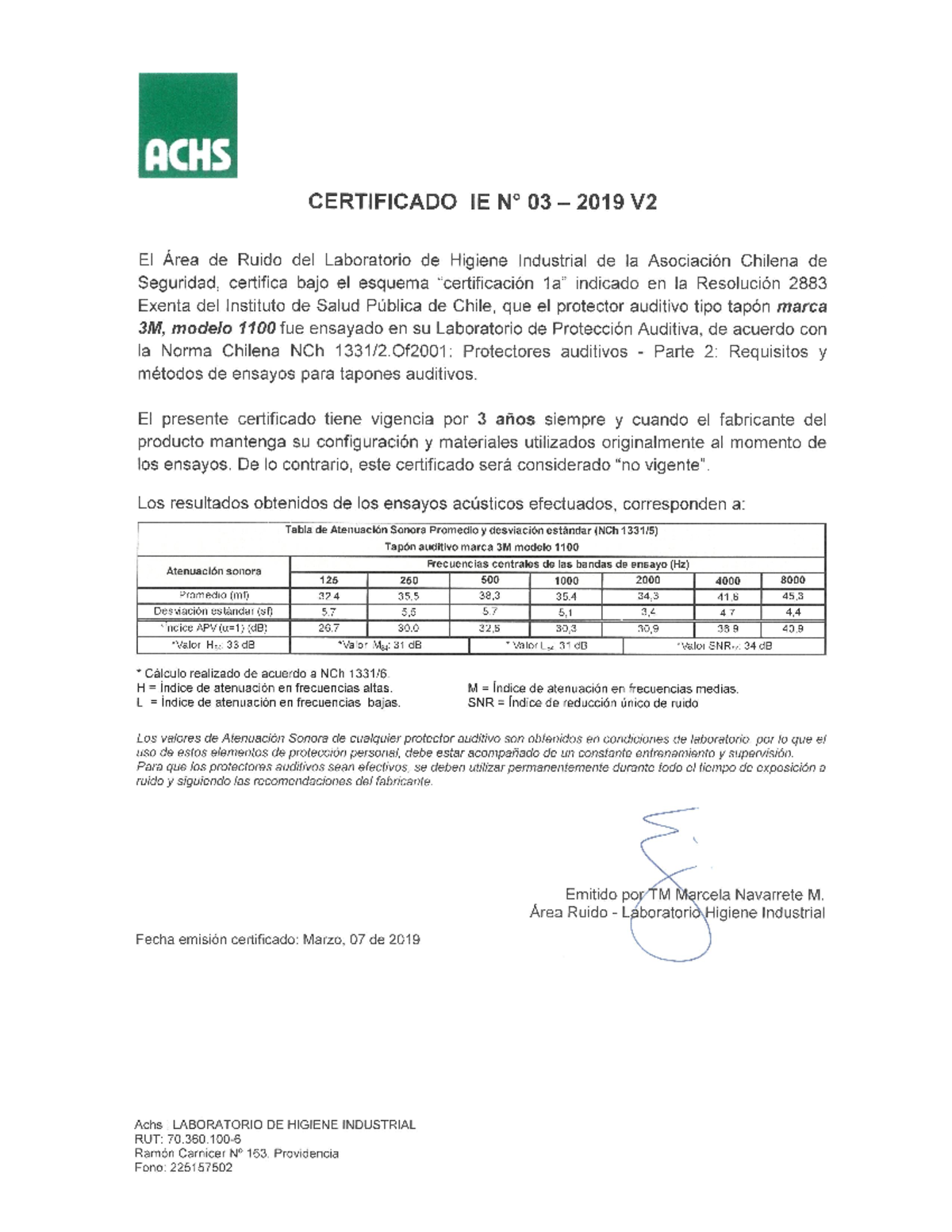 Certificado calidad tapon auditivo desechable espuma sin cordon 51095 1 - prevencion de riesgos ...