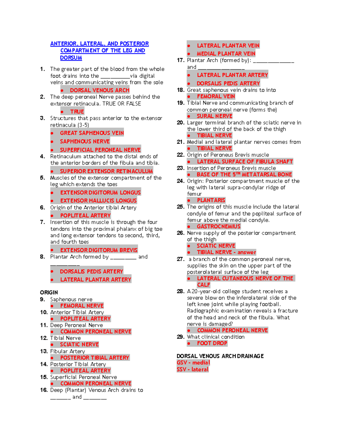 Anatomy-7-leg - n/a - ANTERIOR, LATERAL, AND POSTERIOR COMPARTMENT OF ...