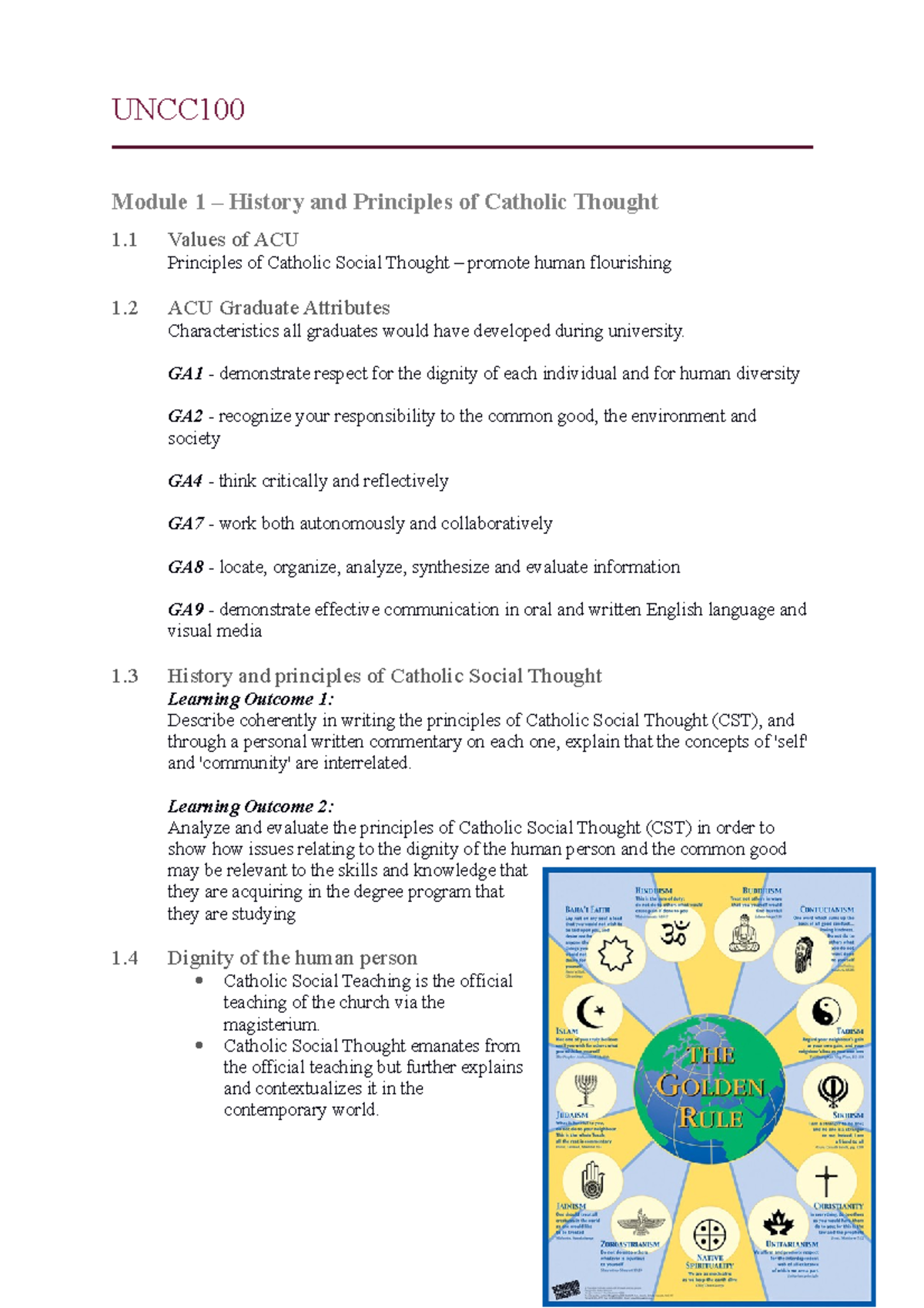 UNCC100 module notes - UNCC Module 1 – History and Principles of ...