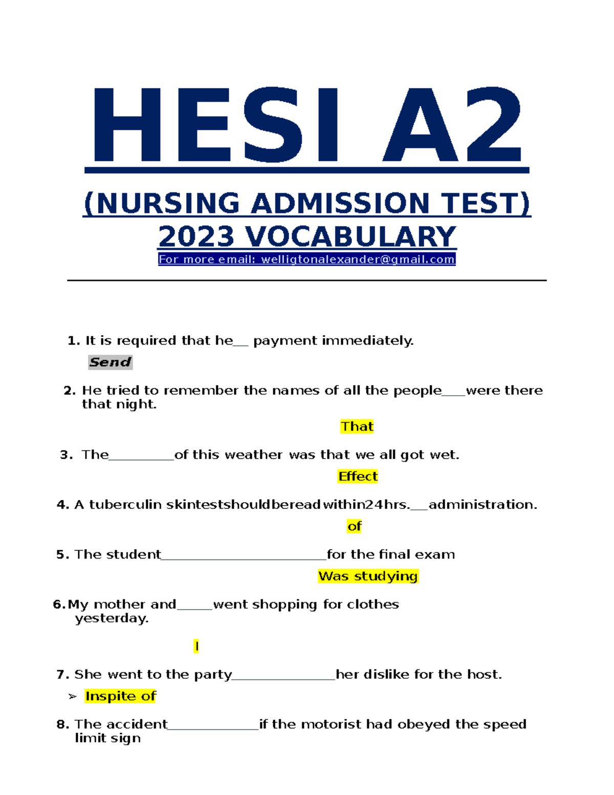 HESI A2 ( Nursing Admission TEST) NEW FILE Tested- 2023 Vocabulary 1 ...