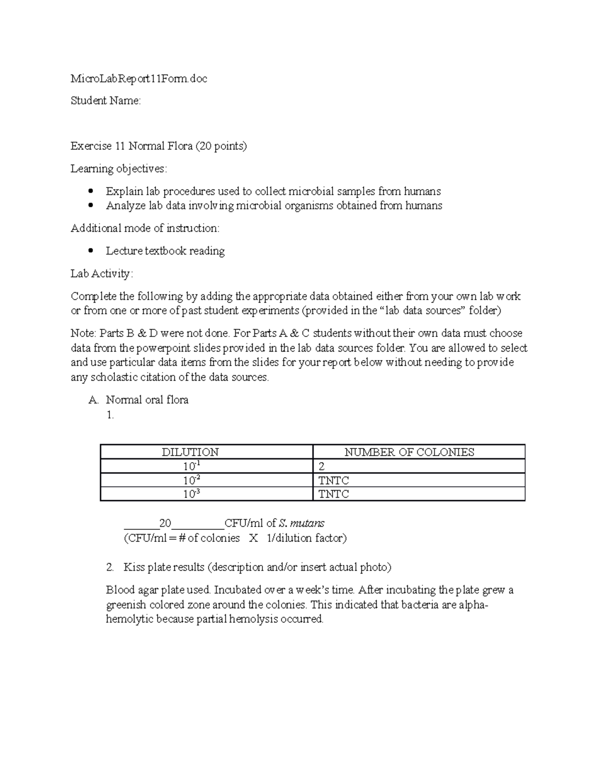 Micro Lab Report 11Form - MicroLabReport11Form Student Name: Exercise ...