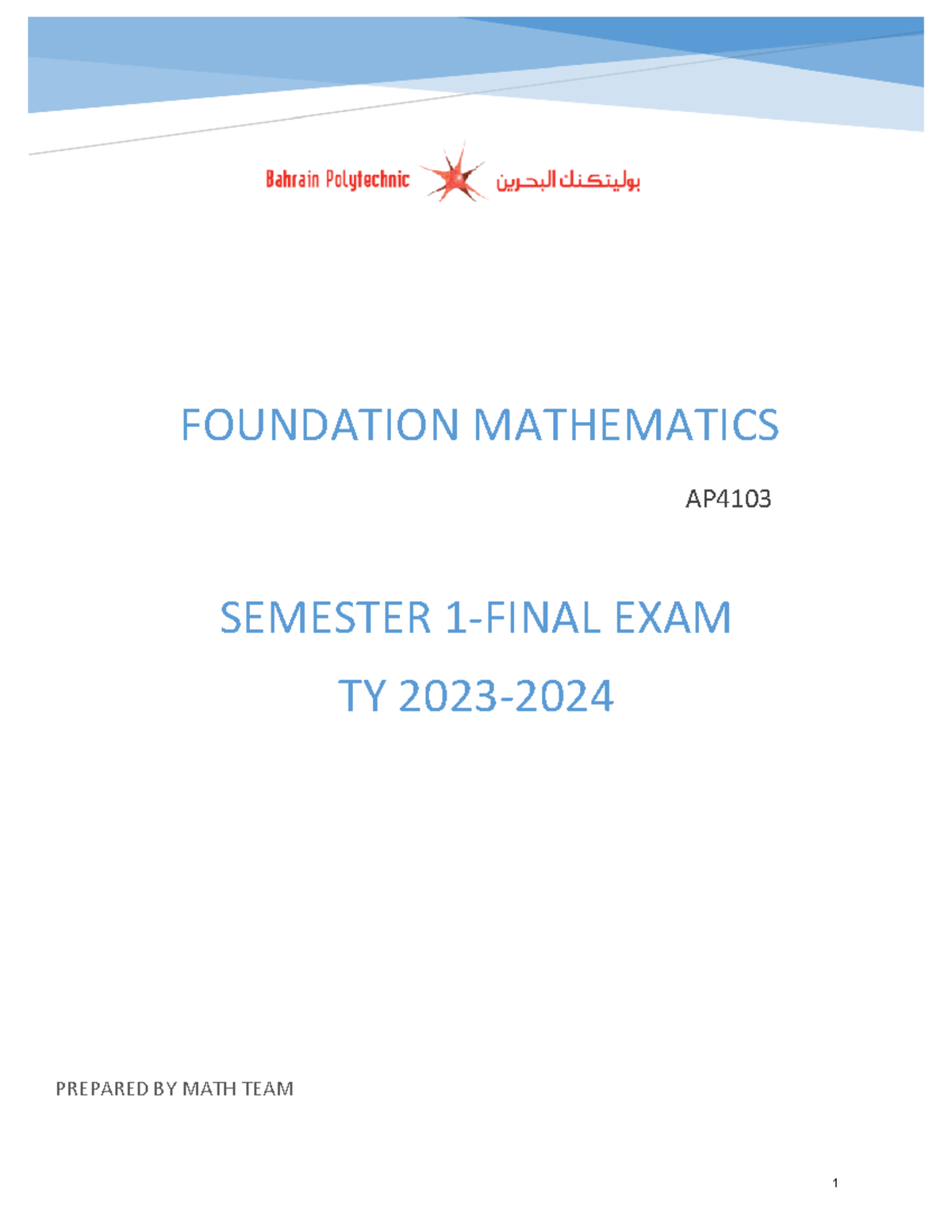 AP4103 Handout V3 - FOUNDATION MATHEMATICS AP PREPARED BY MATH TEAM ...