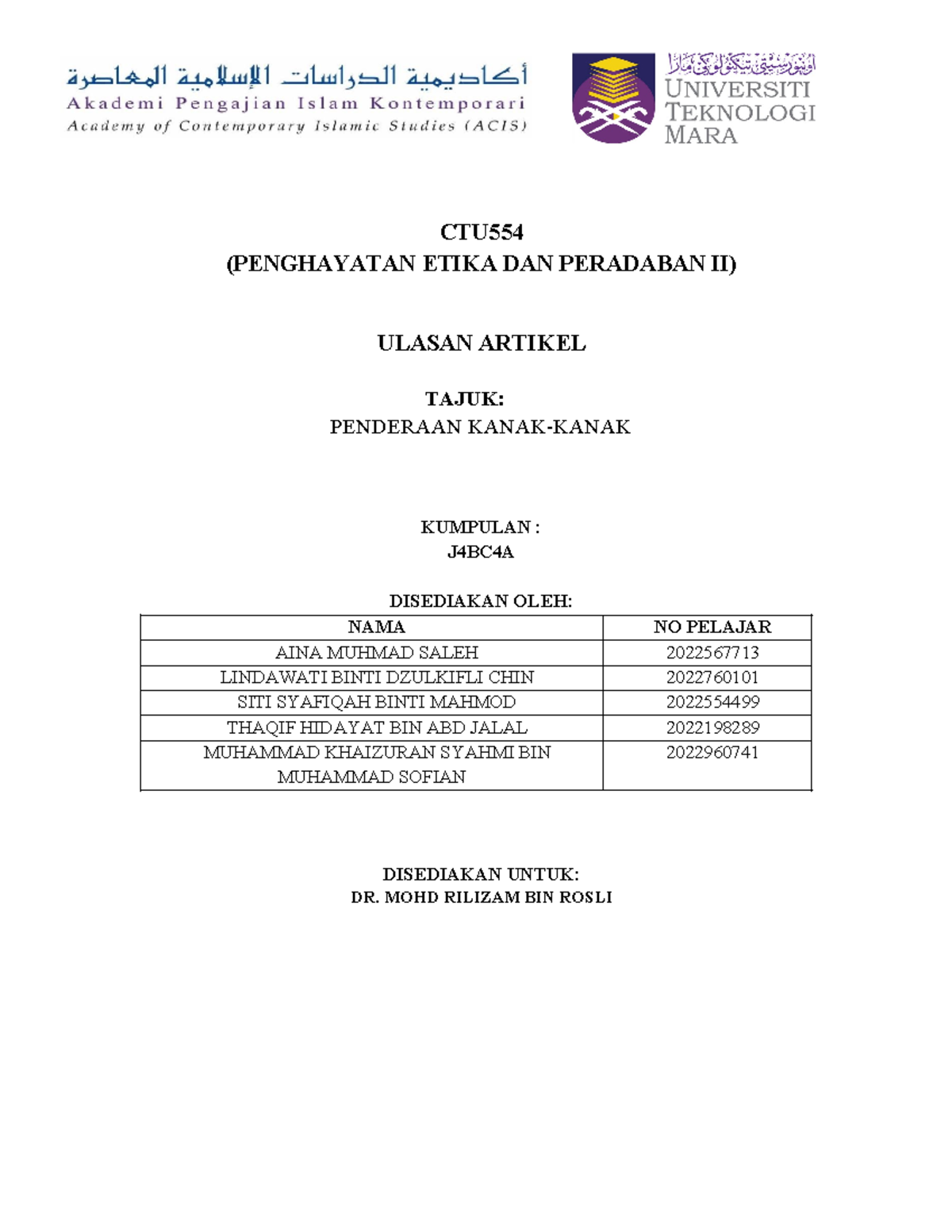 CTU554 Journel - Artikel Journal: Penderaan Kanak-Kanak - CTU ...