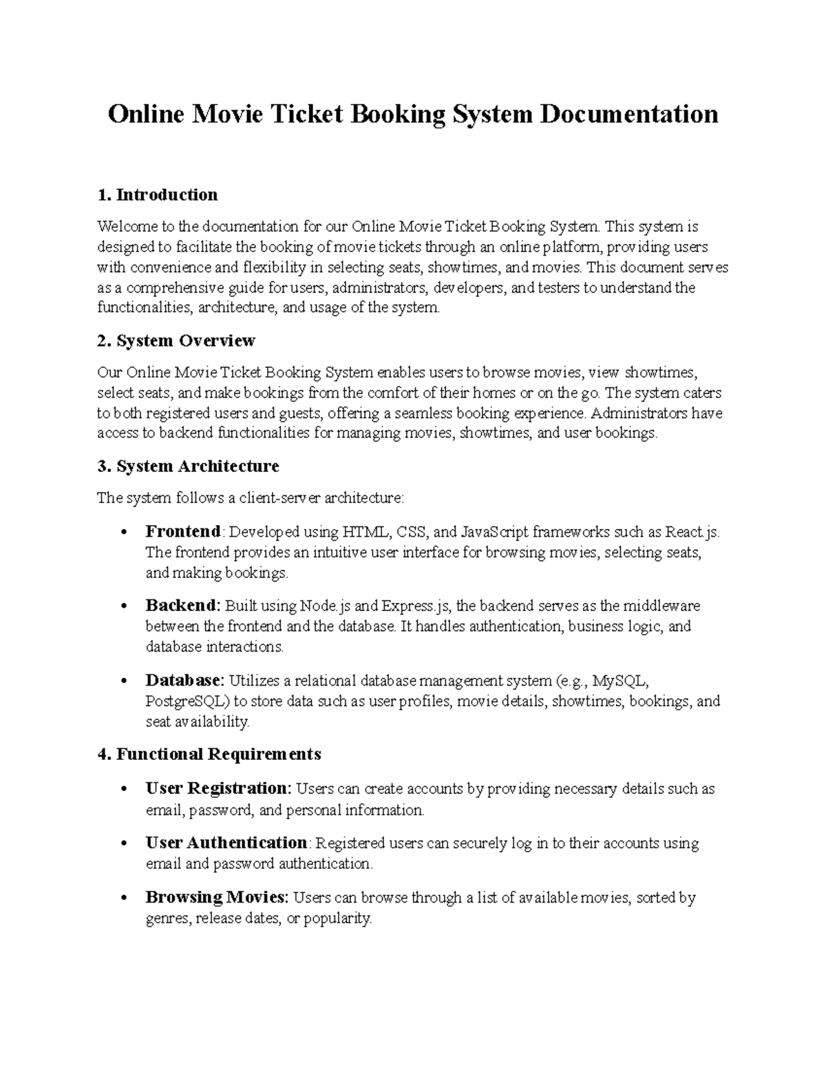 Online Movie Ticket Booking System Documentation - Introduction Welcome to the documentation for ...