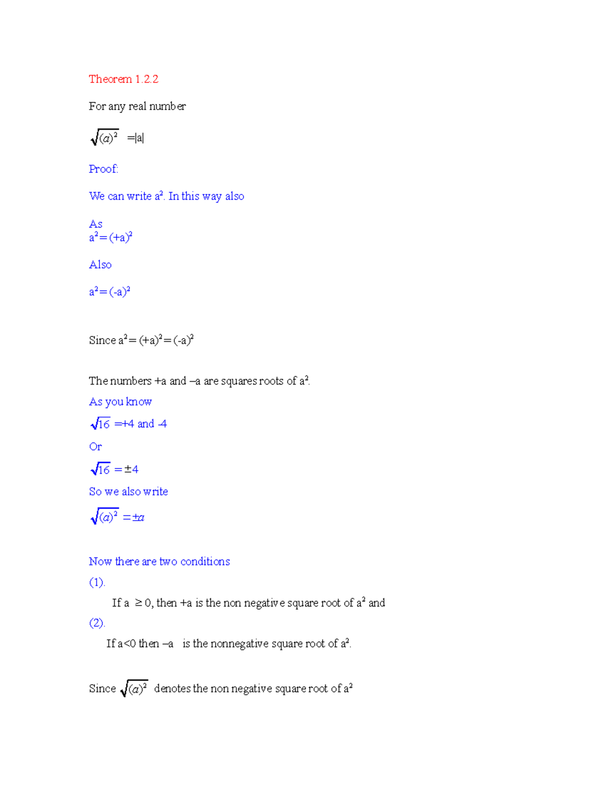 1.2.2 Theorem - Theromes - Theorem 1. For any real number ( )a 2 =|a ...