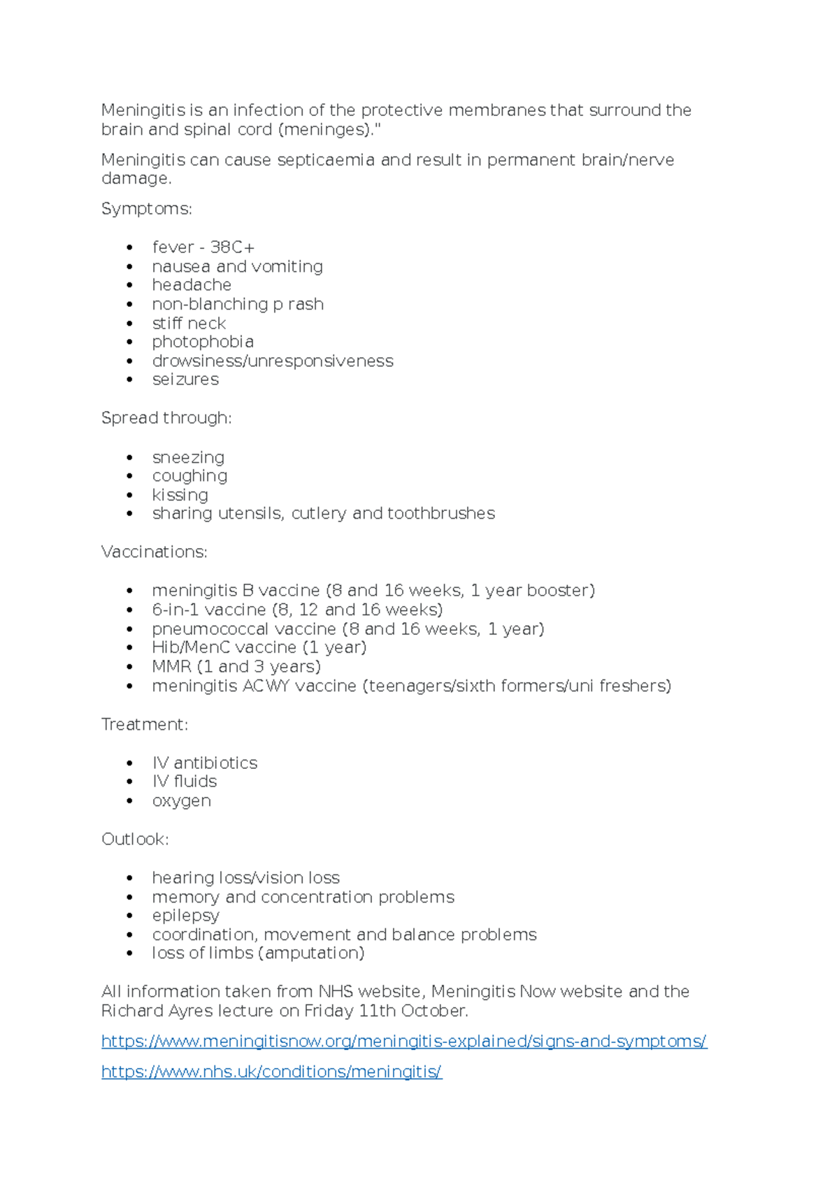 Meningitis notes - Summary of said topic - Meningitis is an infection ...