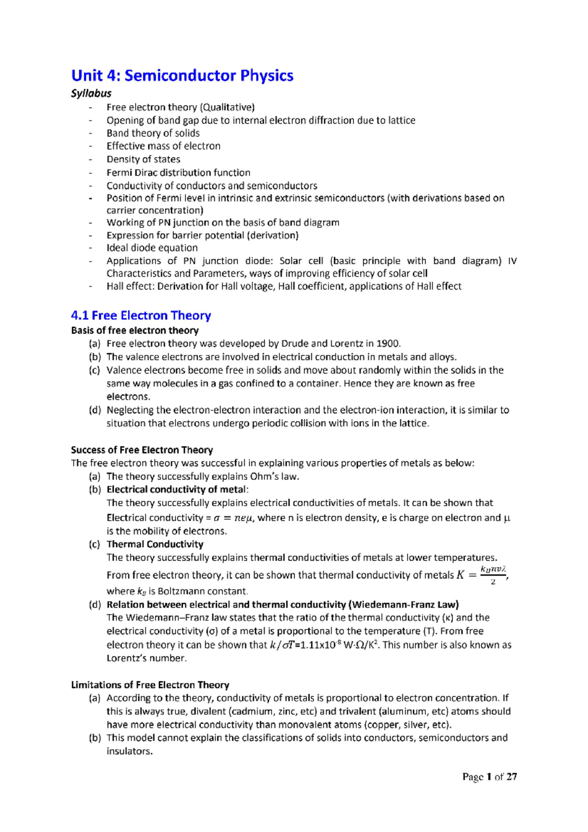 PHY(UNIT-4)(NOTEs) - Physics notes - information technology - Studocu
