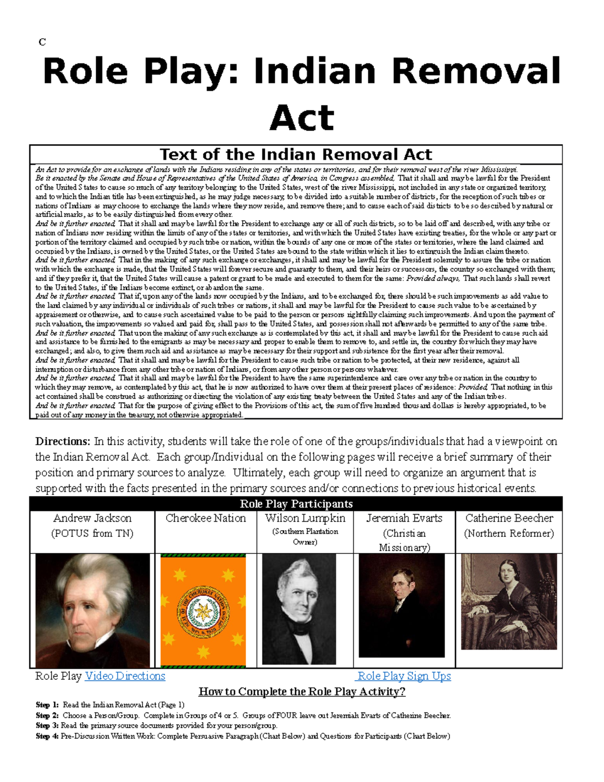 Jackson project and debate - C Role Play: Indian Removal Act Text of ...