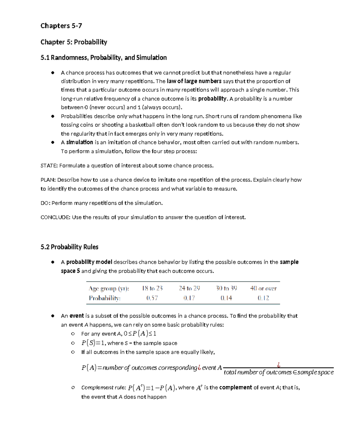 AP Statistics Exam Review - Chapters 5-7 - Chapters 5- Chapter 5: Probability 5 Randomness ...