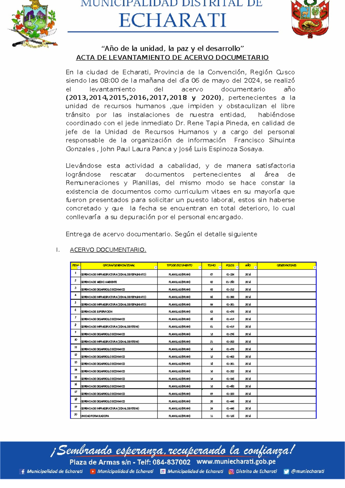 Acervo Documentario - dsada - ACTA DE LEVANTAMIENTO DE ACERVO ...