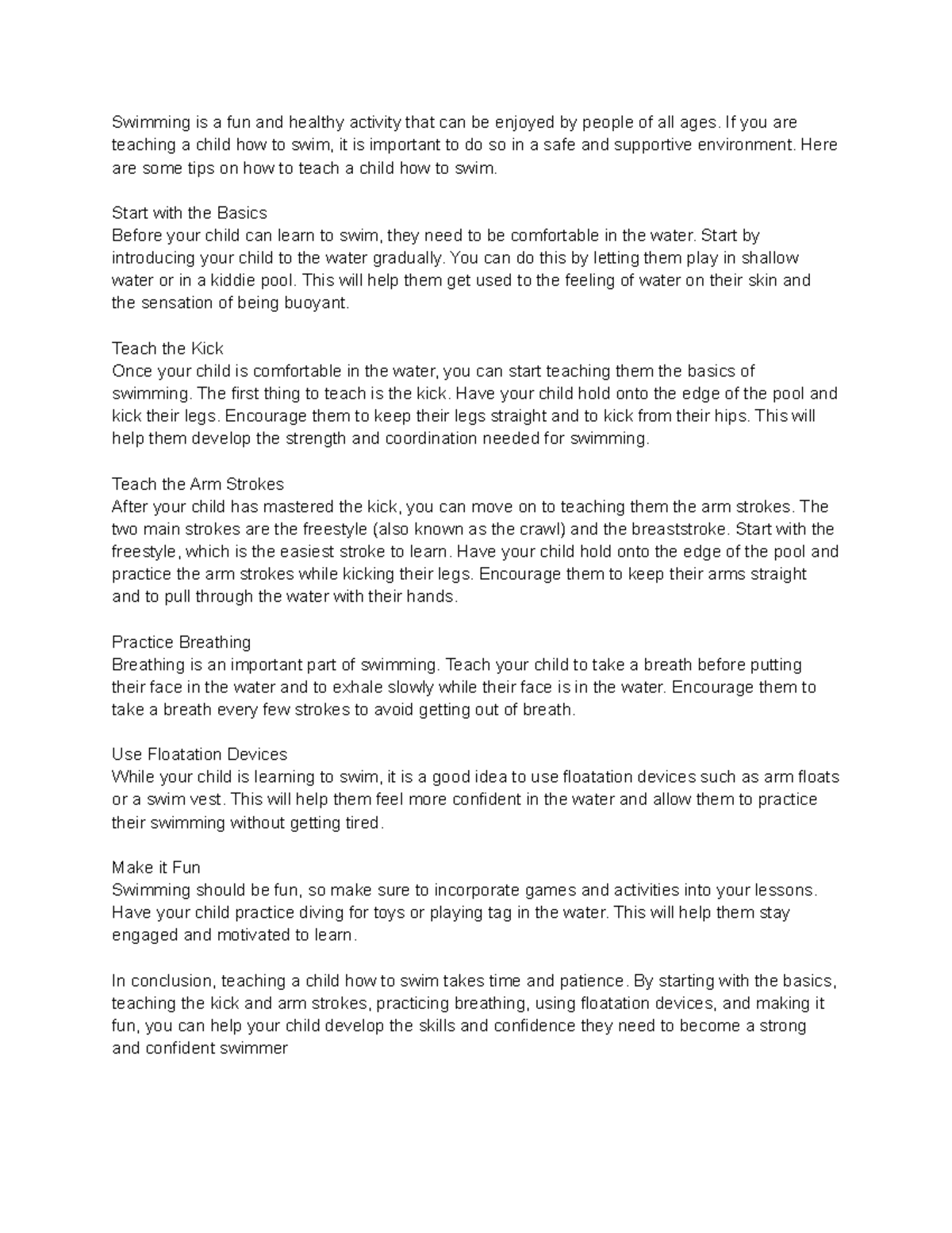 Swimming lesson for children - Swimming is a fun and healthy activity ...