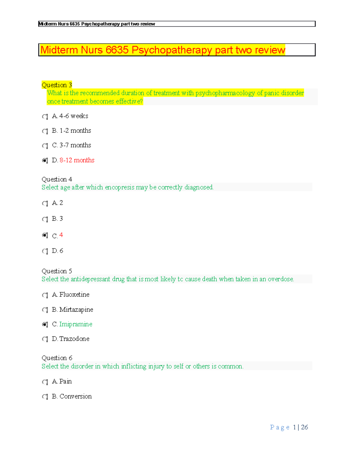 Midterm Nurs 6635 Psychopatherapy part two review in progress.docx - Midterm Nurs 6635 - Studocu