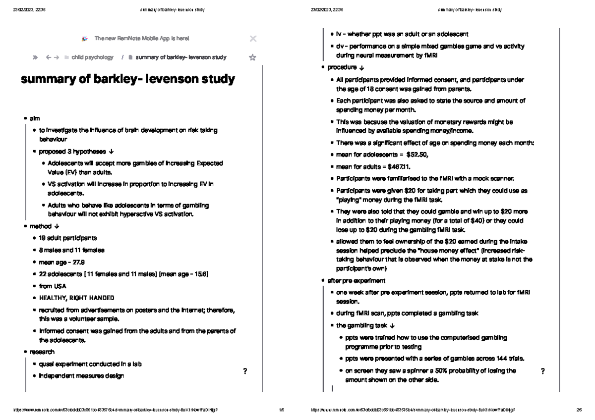 Summary of barkley- levenson study - 23/02/2023, 22:35 summary of ...