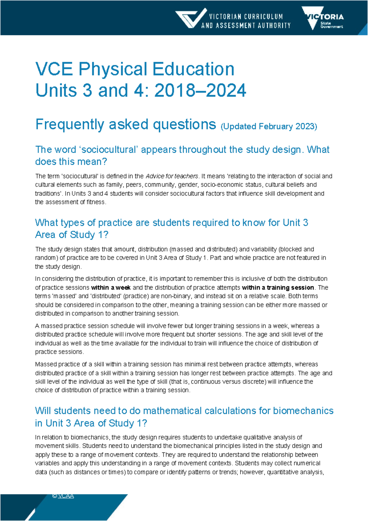 2023Physical Education FAQs - VCE Physical Education Units 3 and 4: ...