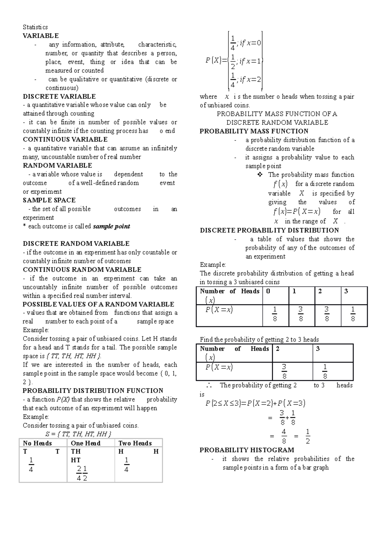 Statistics and probability reviewer - Statistics VARIABLE - any ...