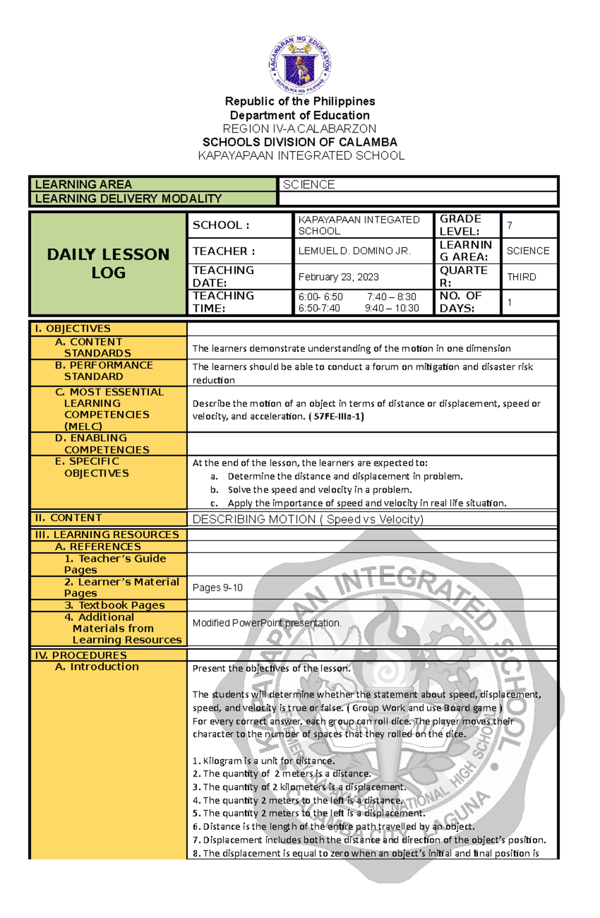 February 23, 2023 - Lesson plan - Republic of the Philippines ...