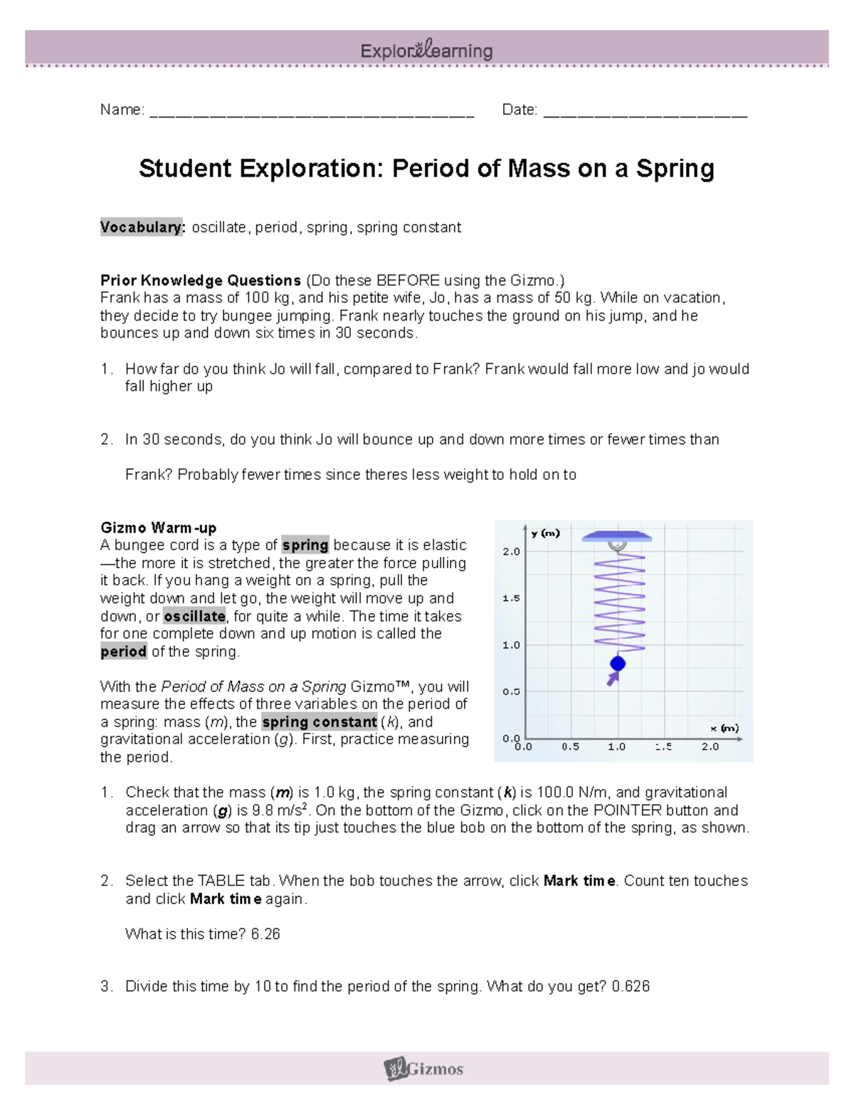 Module Eight Lesson One Activity One Gizmo - Name