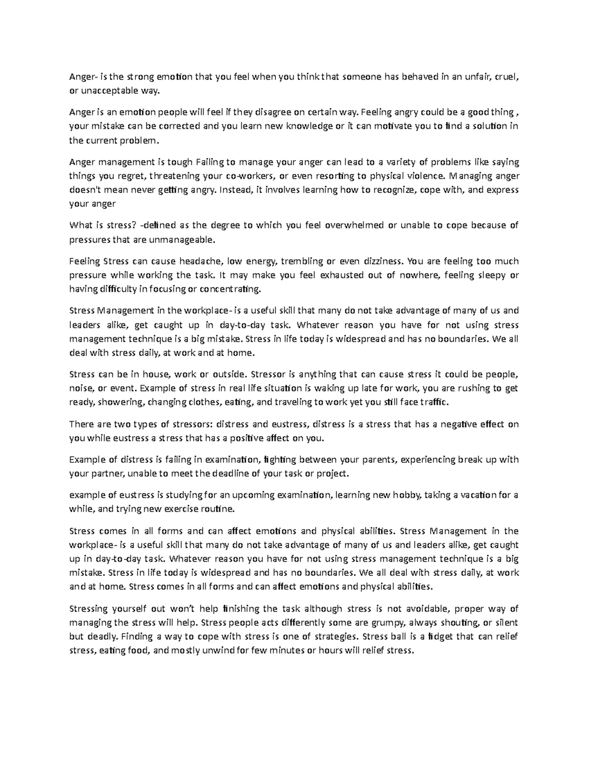 Anger and Stress and Time Management in workplace - Anger- is the ...