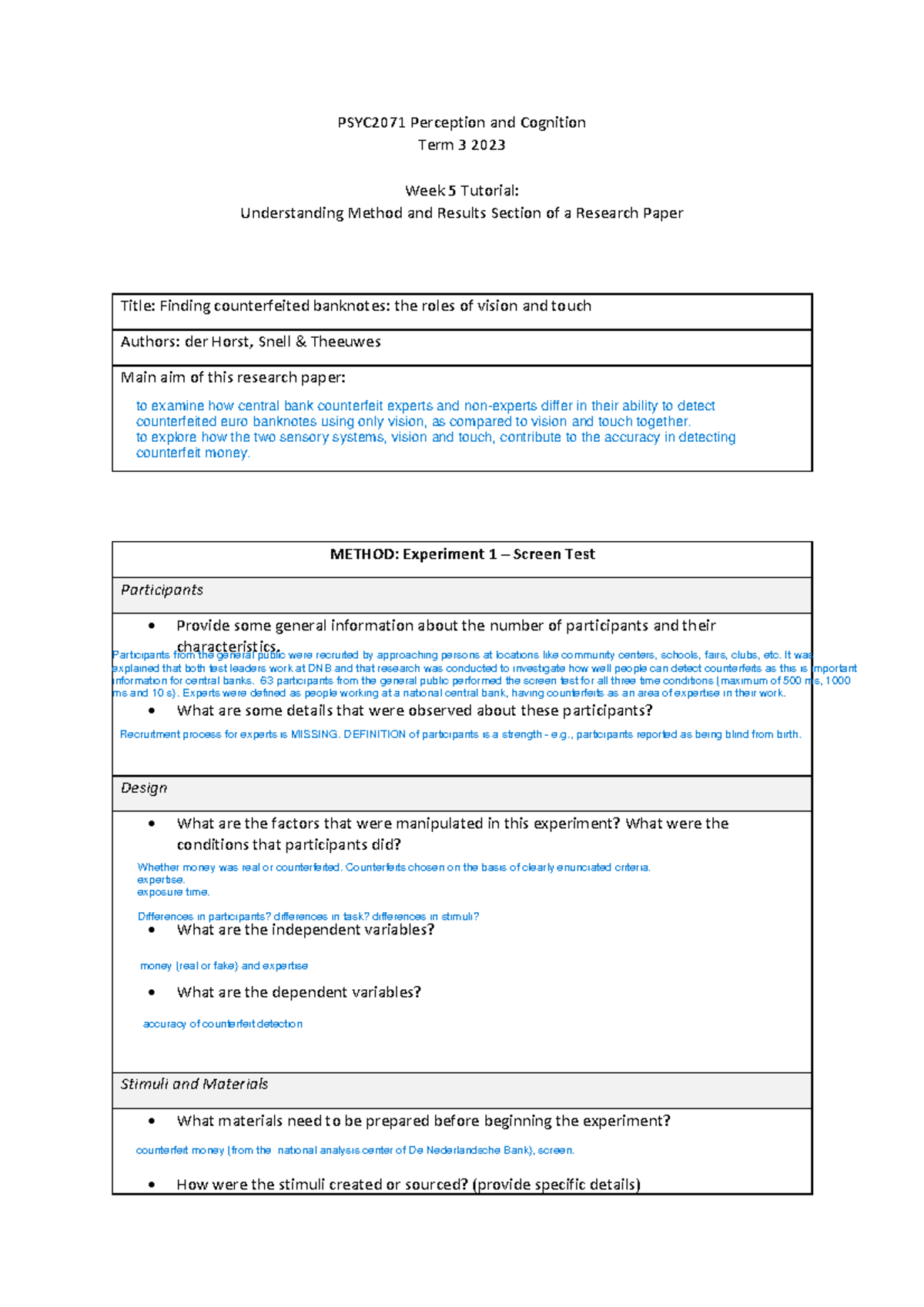 Week 5 Tutorial Article method-results worksheet T3 2023 - PSYC2071 ...