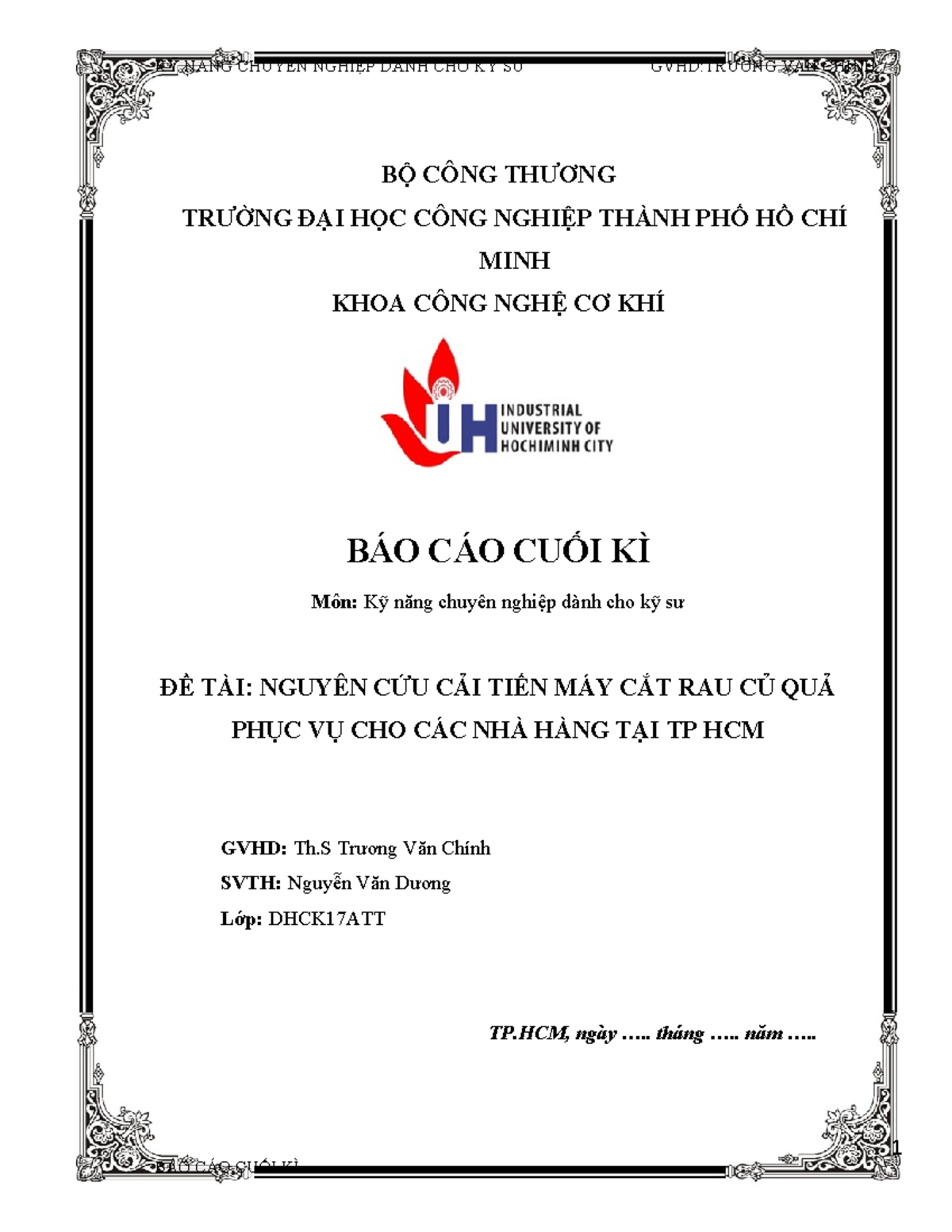 Ck kncn - 1 BỘ CÔNG THƯƠNG TRƯỜNG ĐẠI HỌC CÔNG NGHIỆP THÀNH PHỐ HỒ CHÍ ...