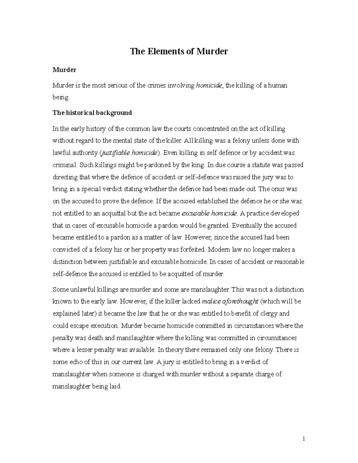 3 Elements of murder(1) - The Elements of Murder Murder Murder is the ...