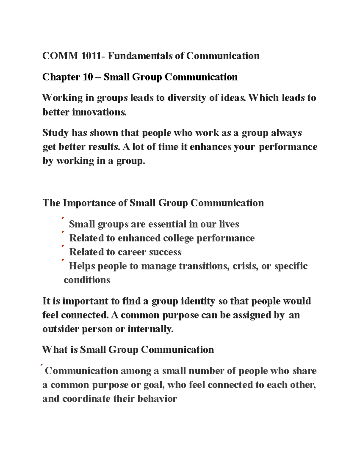 COMM 1011 10 - Lecture notes 10 - COMM 1011- Fundamentals of ...