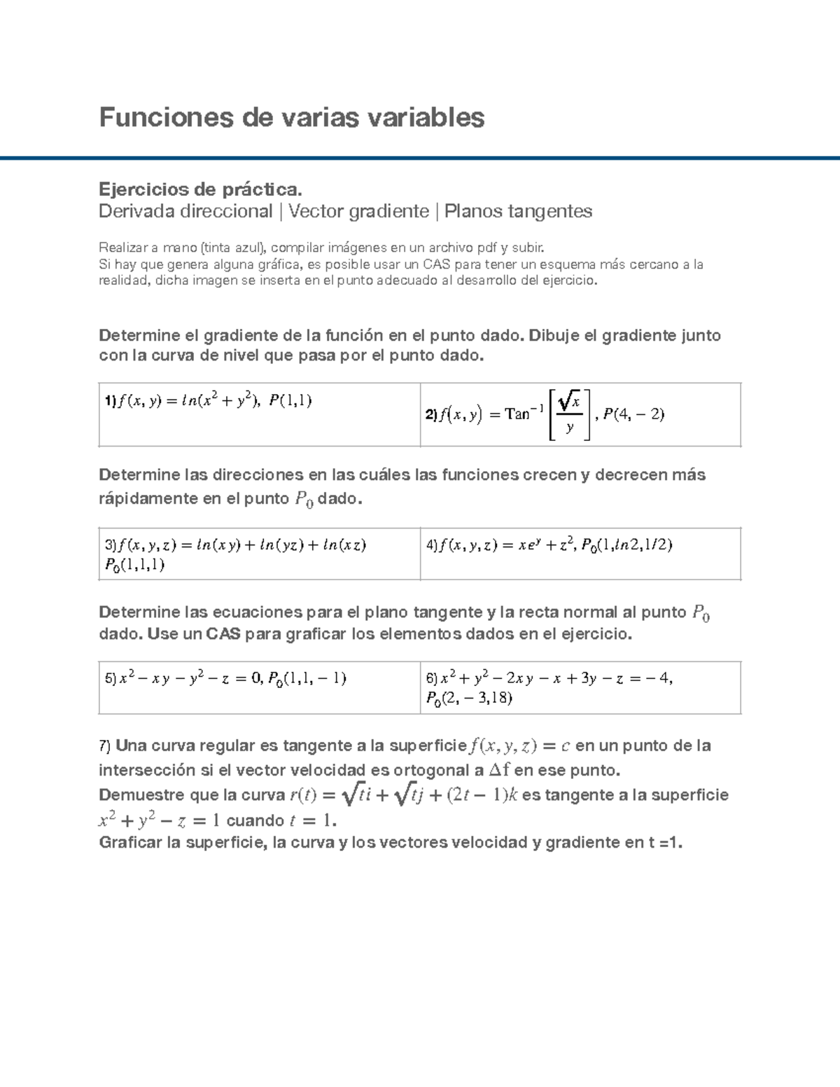 Funciones Varias Variables Vectorial - Funciones de varias variables Ejercicios de práctica ...