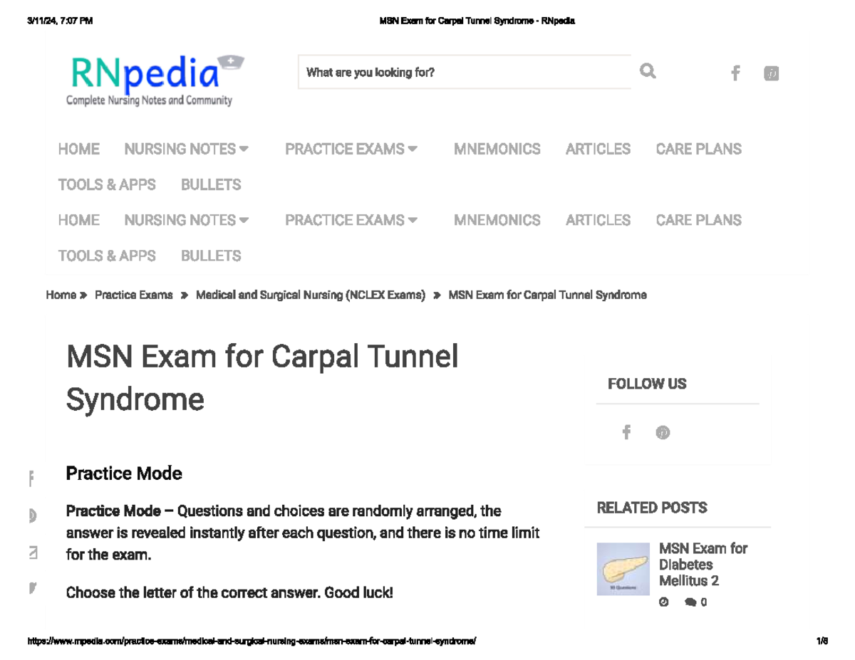 CTS - rnpedia 1 - Is an entrapment syndrome resulting from compression ...