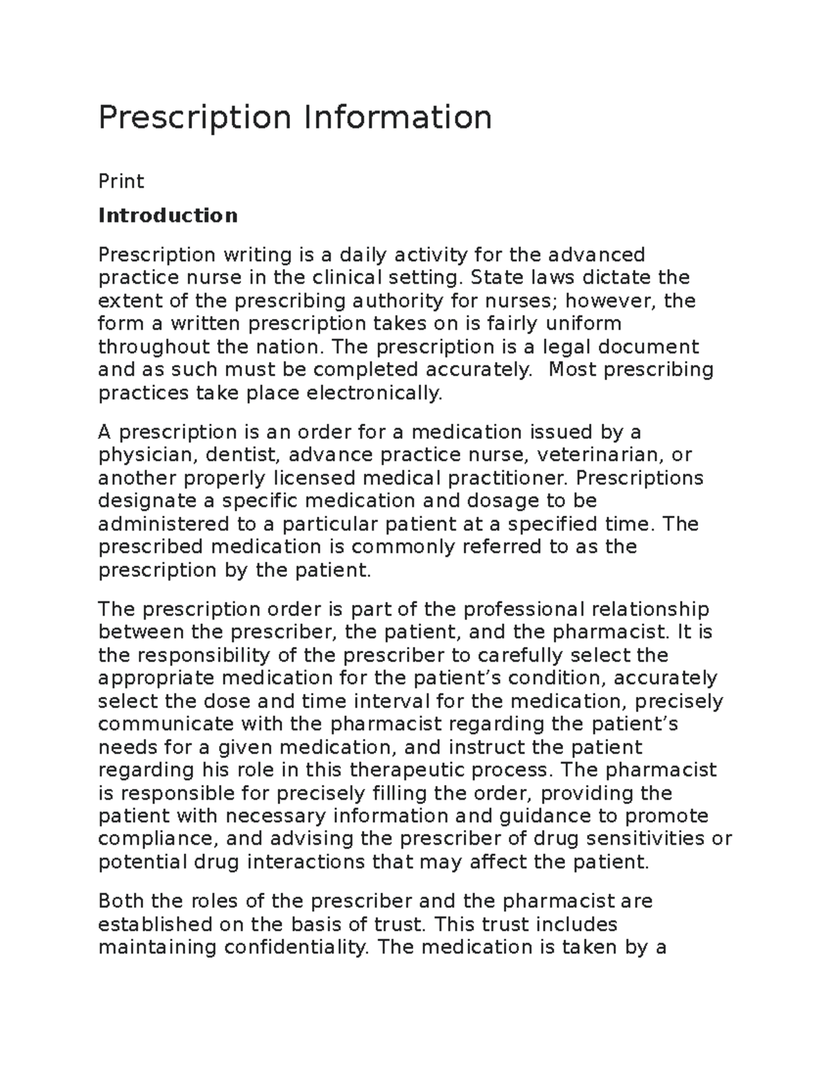 Prescription Information - Prescription Information Print Introduction ...