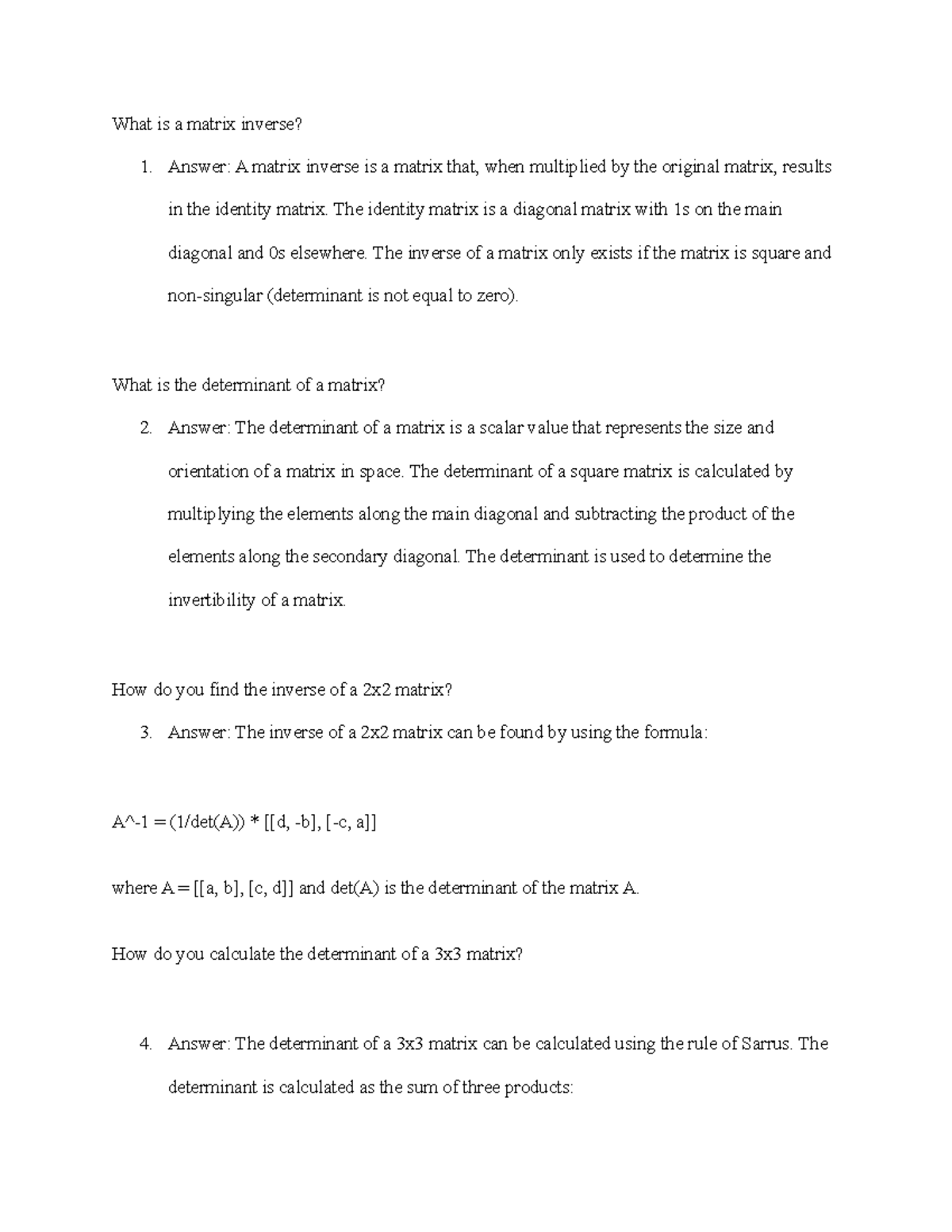 Matrix Inverses and Determinants- Practice Material - What is a matrix ...