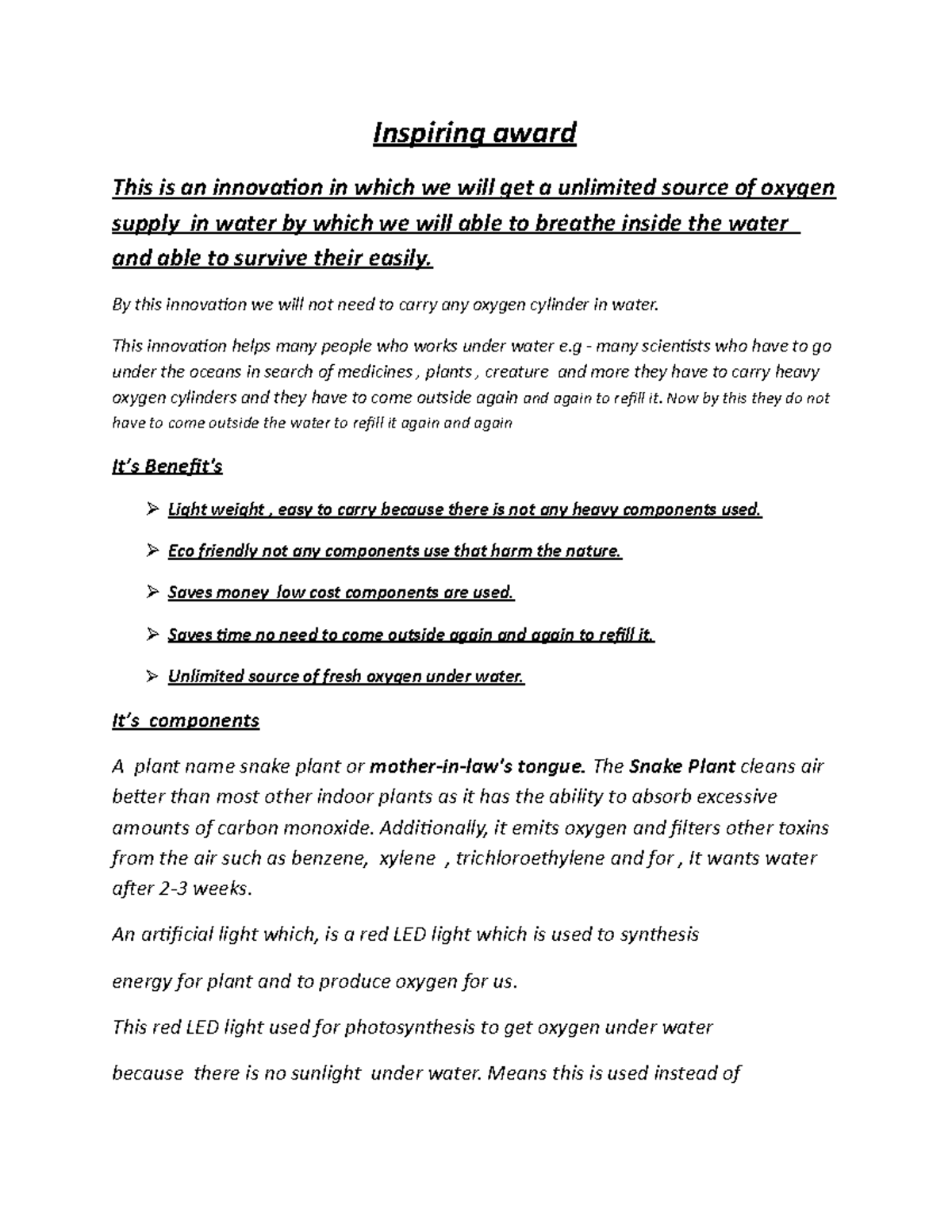 Inspiring award - good project physics - Inspiring award This is an ...