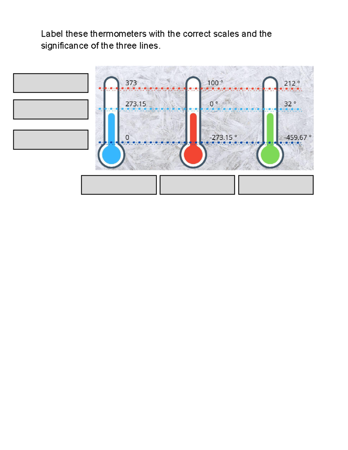 Temp Scales Comparison - Label these thermometers with the correct ...