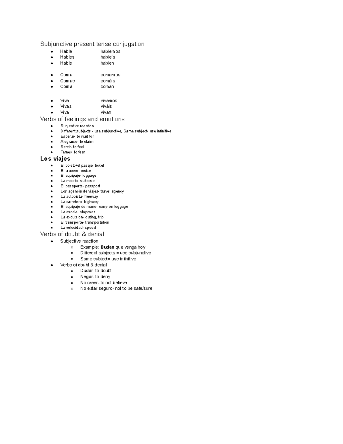 Final Notes - Subjunctive present tense conjugation Hable hablemos ...