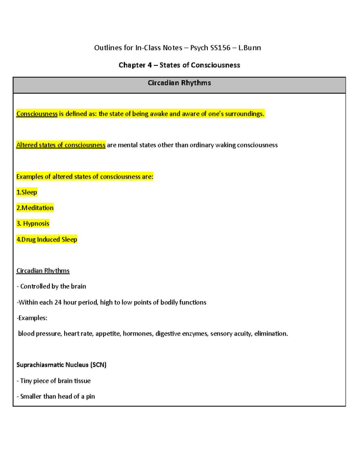 Ch 4 - States of Consciousness - Outlines for In-Class Notes – Psych ...