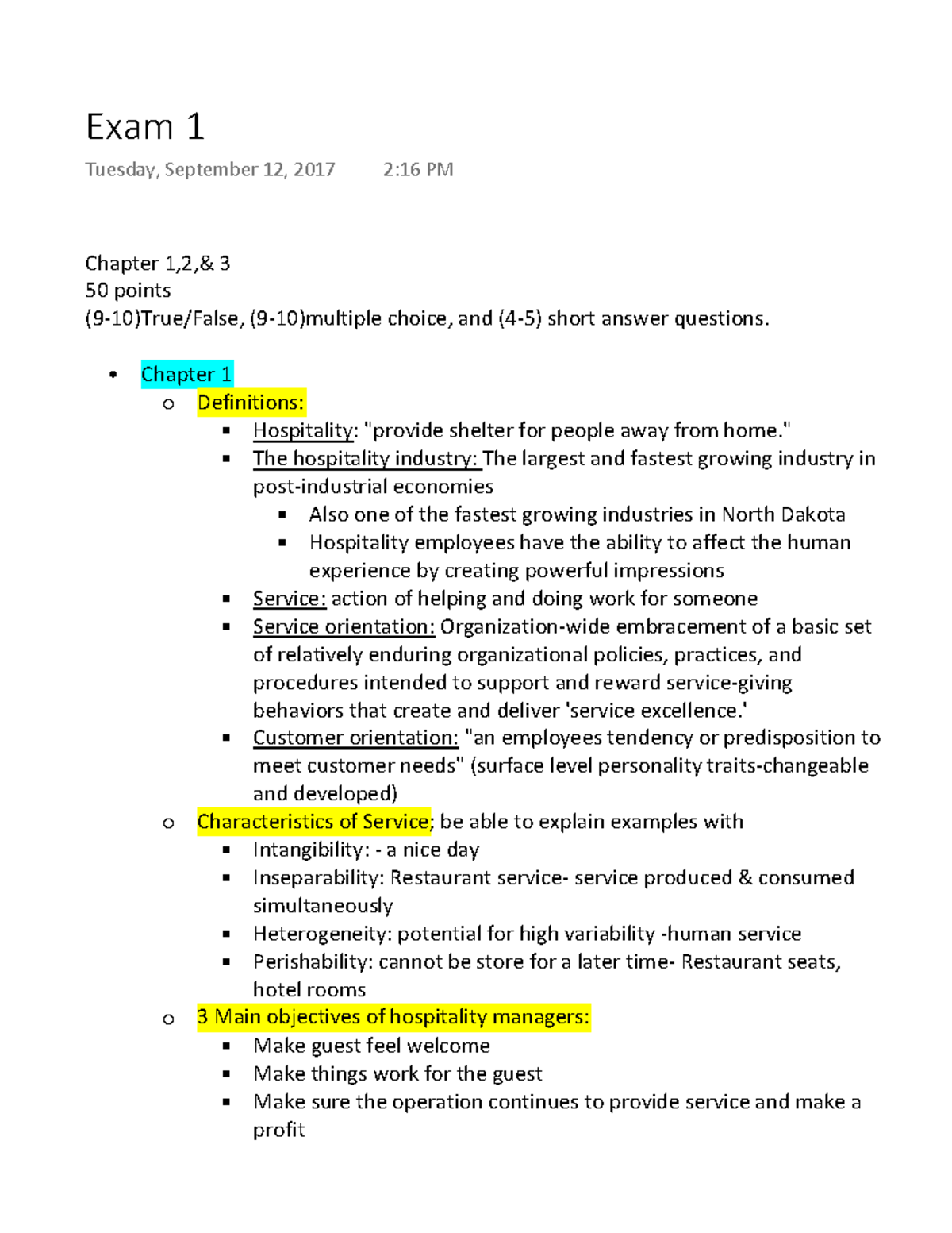 Exam 1- CH. 1,2,3 - Review session notes for first exam - Warning: TT ...