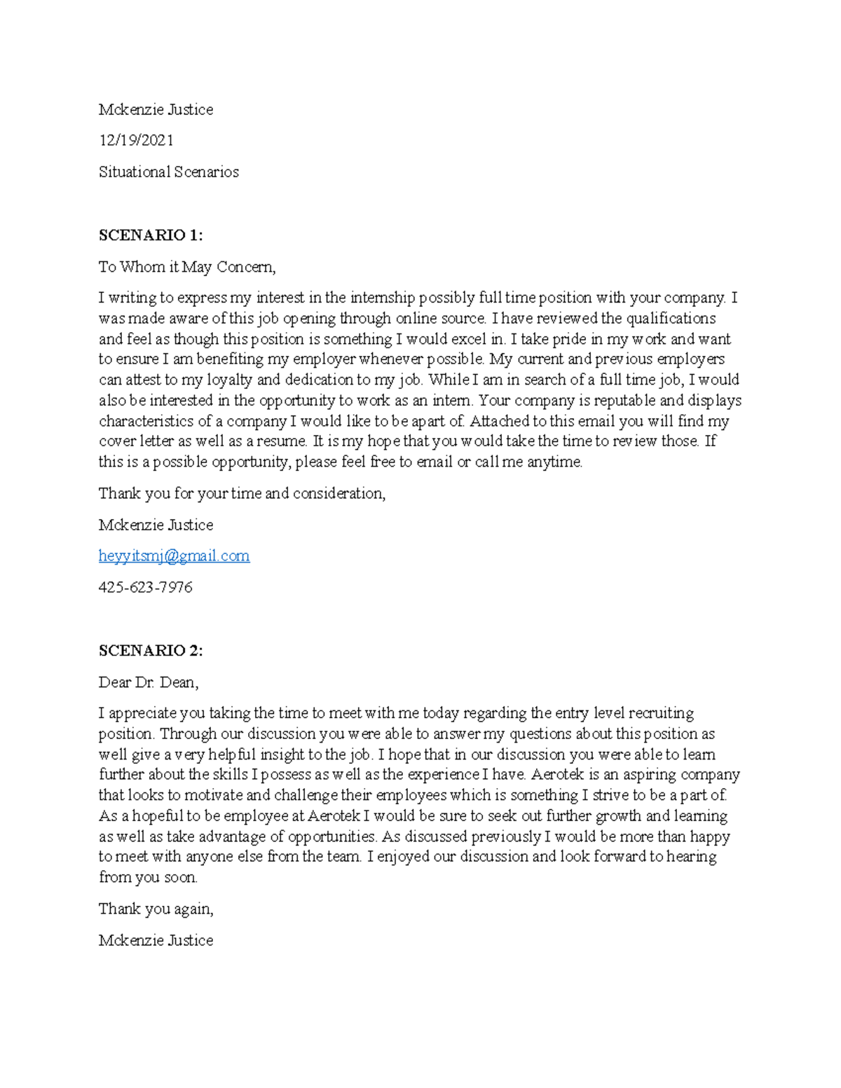 Situational Scenarios Topic 3 Assignment - Mckenzie Justice 12/19 ...