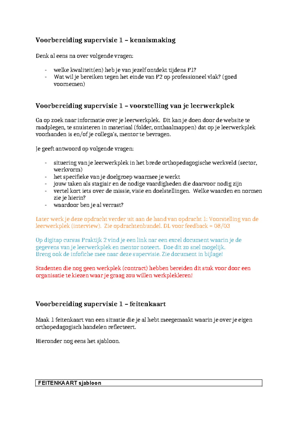 Voorbereiding supervisie 1 – voorstelling van je leerwerkplek ...