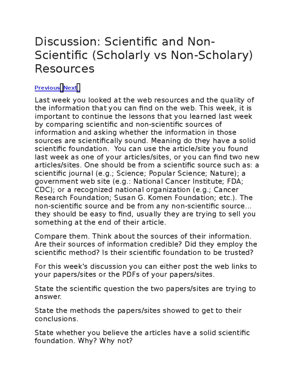 Week 5 Discussion - Discussion: Scientific and Non- Scientific ...