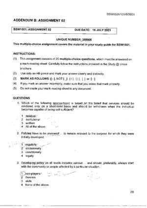 BSW2602 Assignment 2 2022 - Module code: BSW 2602 Assignment number: 02 Unique number: Name ...