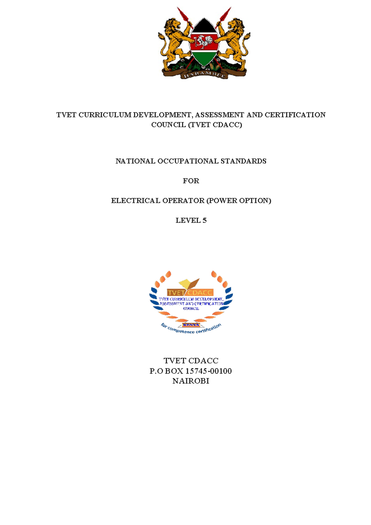 OS Electrical Operator level 5 ( Power Option) - TVET CURRICULUM ...