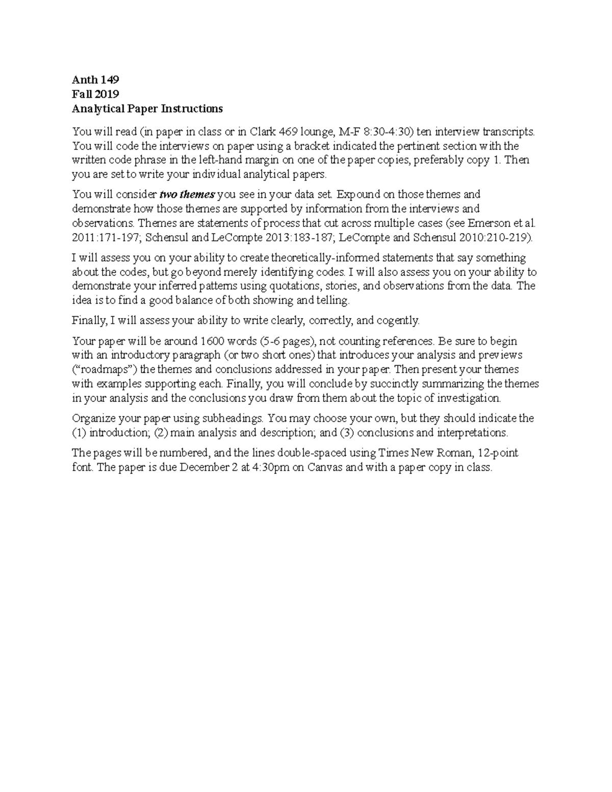 Analytical Paper Instructions - Anth 149 Fall 2019 Analytical Paper ...