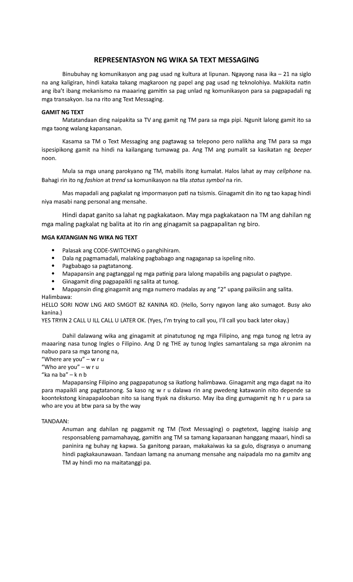 10- Representasyon-NG-WIKA-SA-TEXT- Messaging-2ND- Grading ...