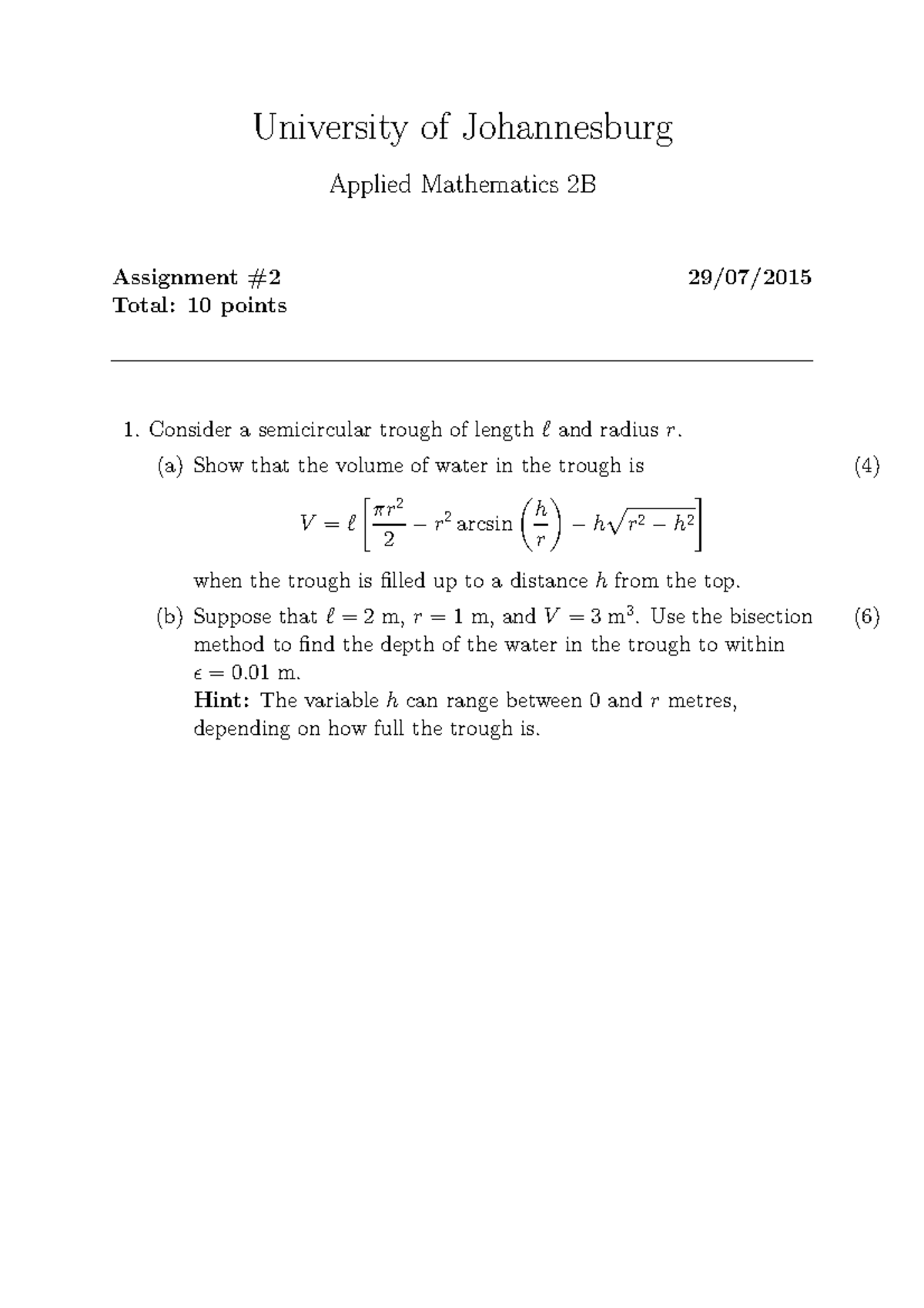 Assignment 2 - University of Johannesburg Applied Mathematics 2B ...