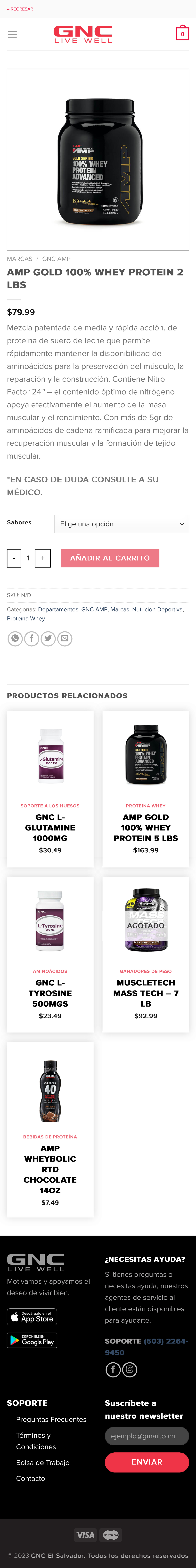 AMP Gold 100 Whey Protein 2 lbs - GNC El Salvador - P R O D U C T O S R ...