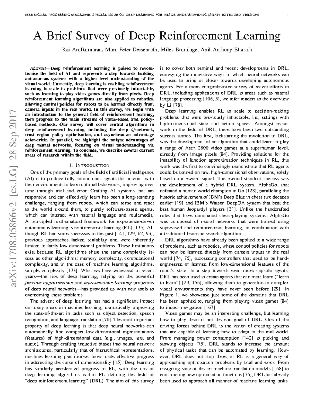 Paper 1 - asijaosi - A Brief Survey of Deep Reinforcement Learning Kai ...