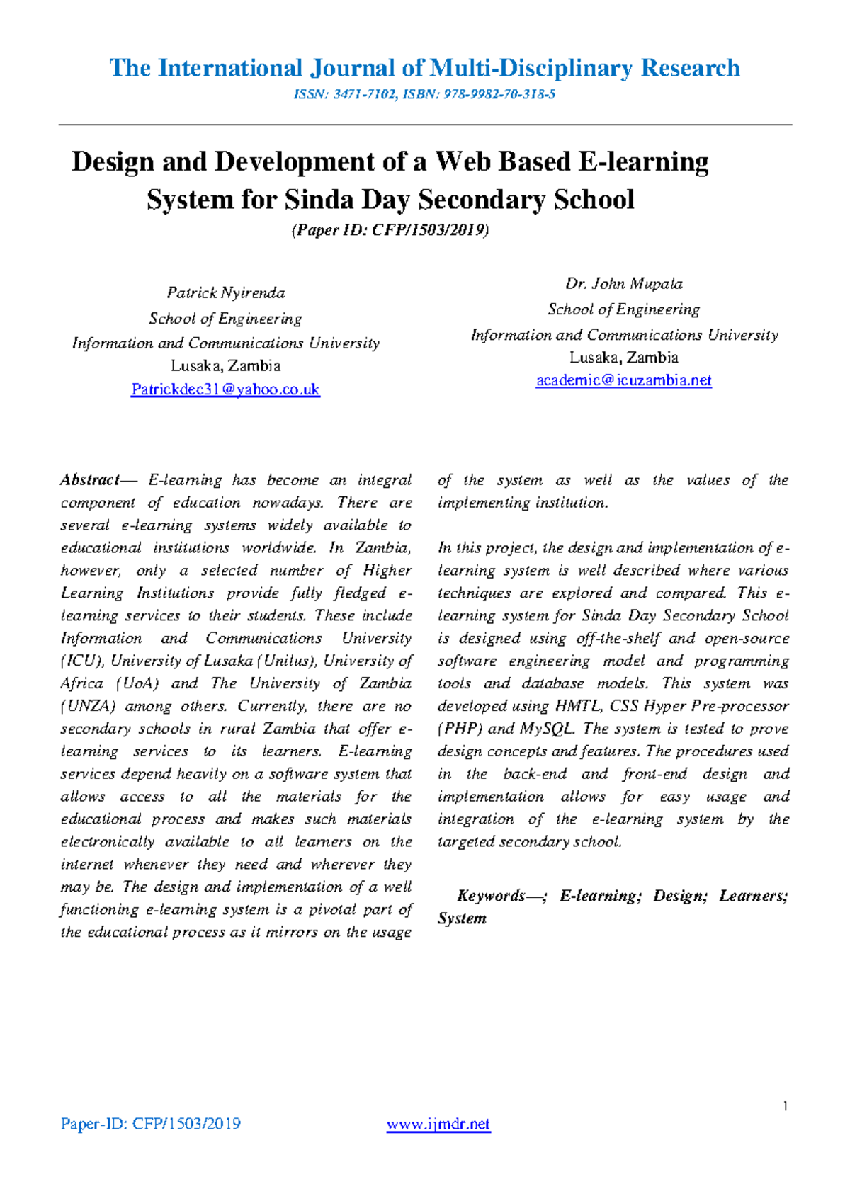 Web based - ISSN: 3471-7102, ISBN: 978- 9982 - 70 - 318 - 5 1 Design ...